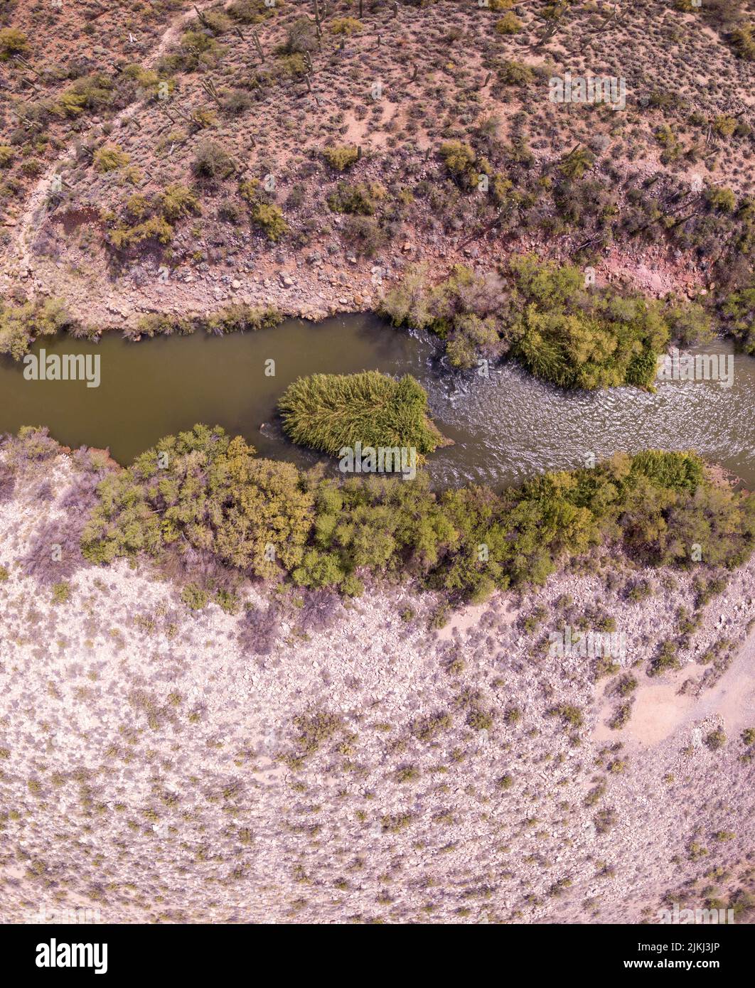 A drone shot of the Verde River and its Tributaries in Sedona Verde ...