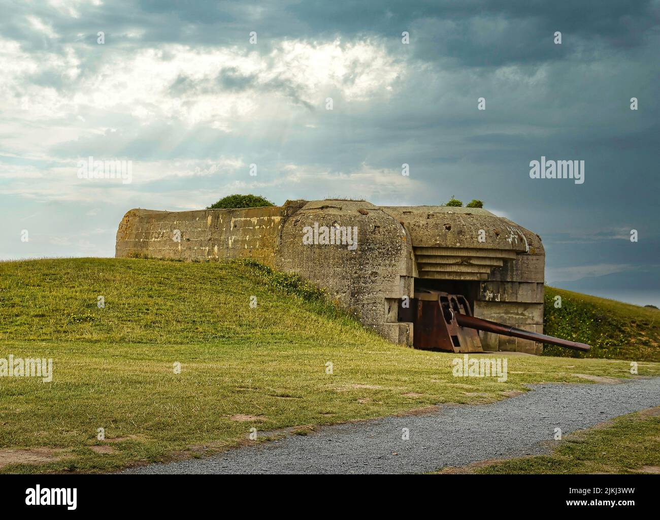 A beautiful shot of the Longues-Sur-Mer, World War II German artillery ...