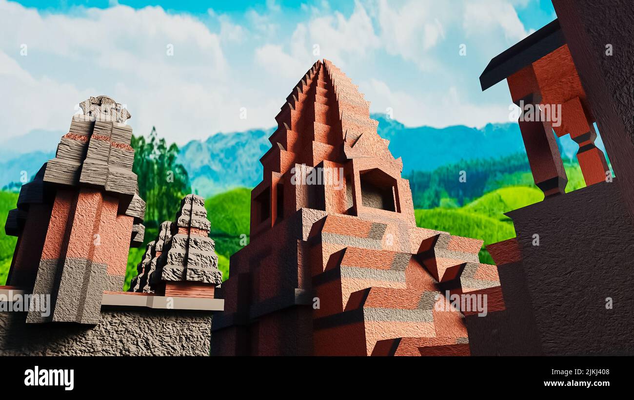 An animated 3d rendering of s temple area and monuments Stock Photo - Alamy