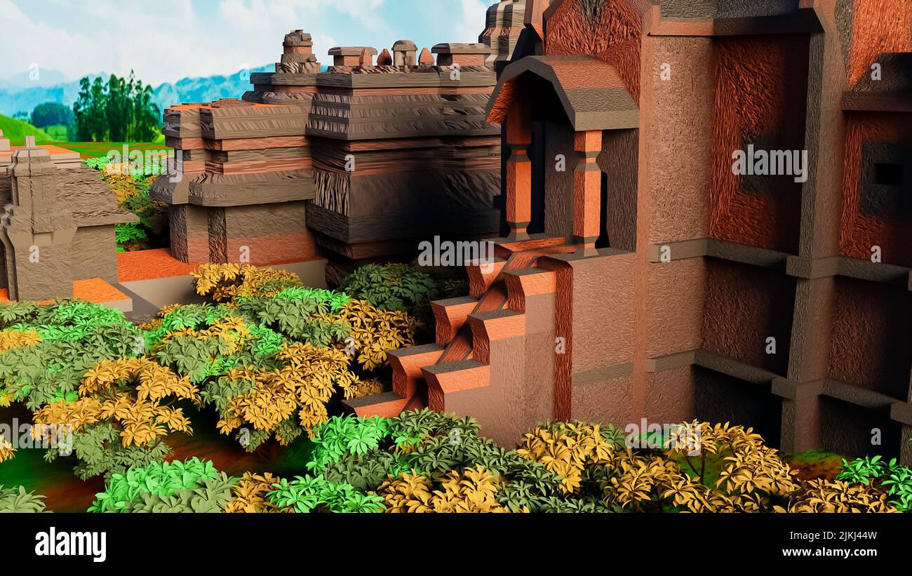 An animated 3d rendering of s temple area and monuments Stock Photo - Alamy