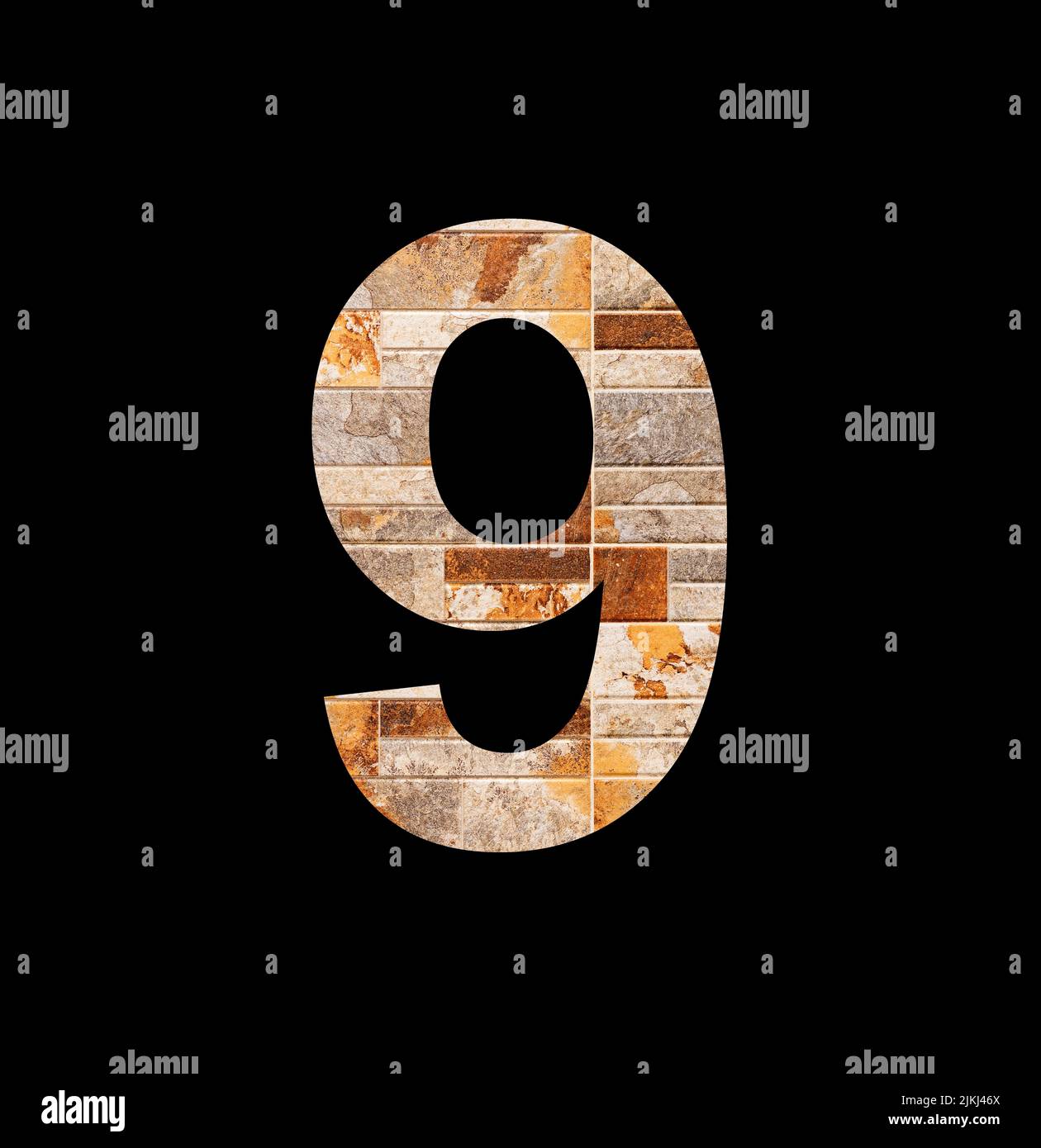 Number 9 - Nine digit on rustic tile background Stock Photo - Alamy