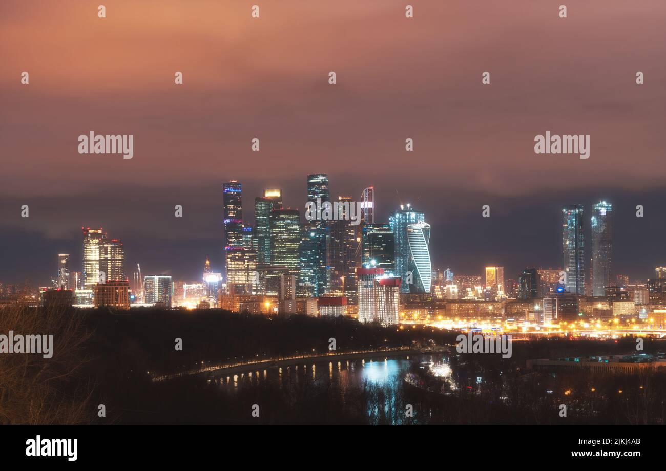 The Moscow city light building towers at night Stock Photo - Alamy