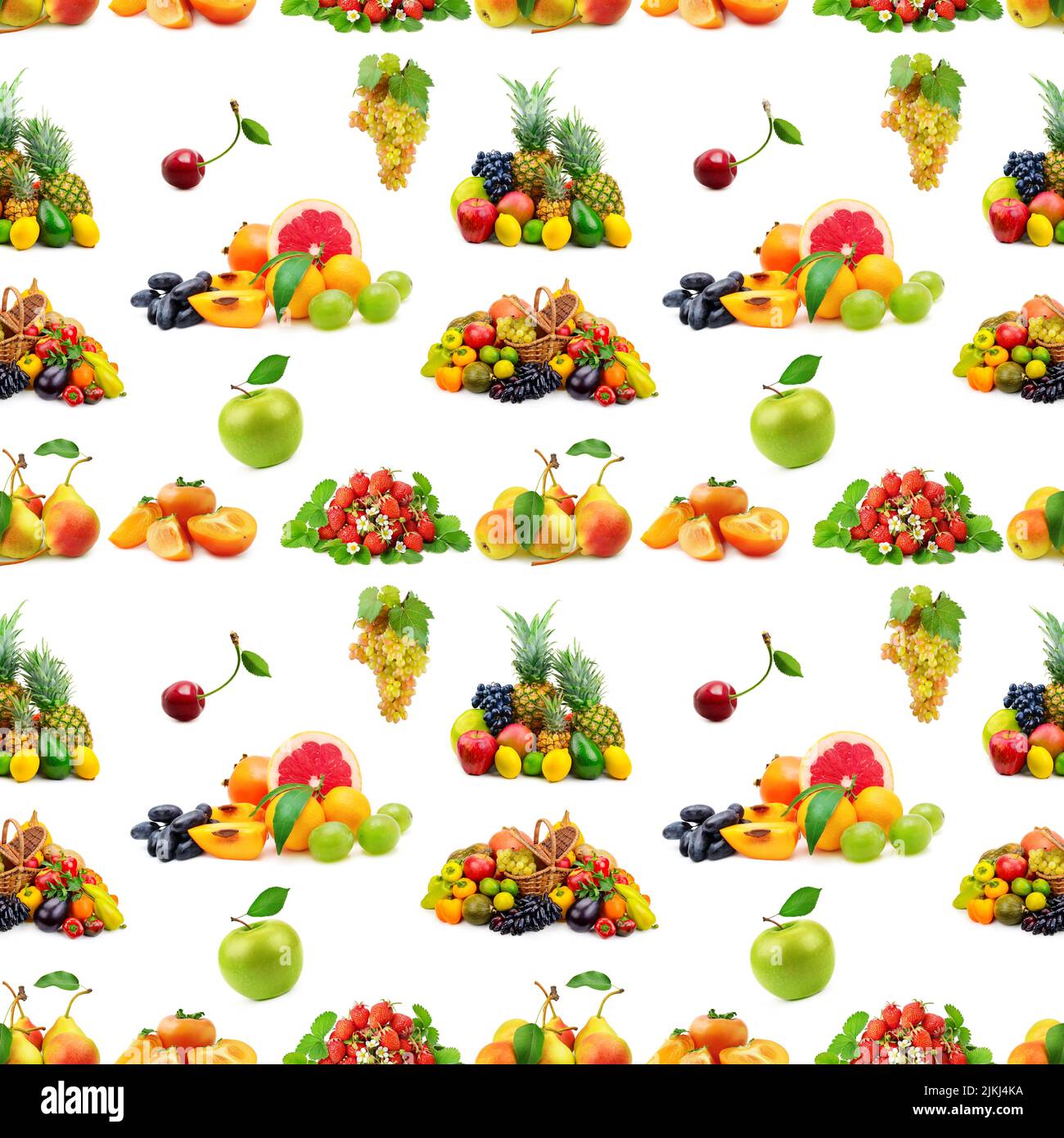 Seamless texture fresh fruits isolated on white background. Repeating ...
