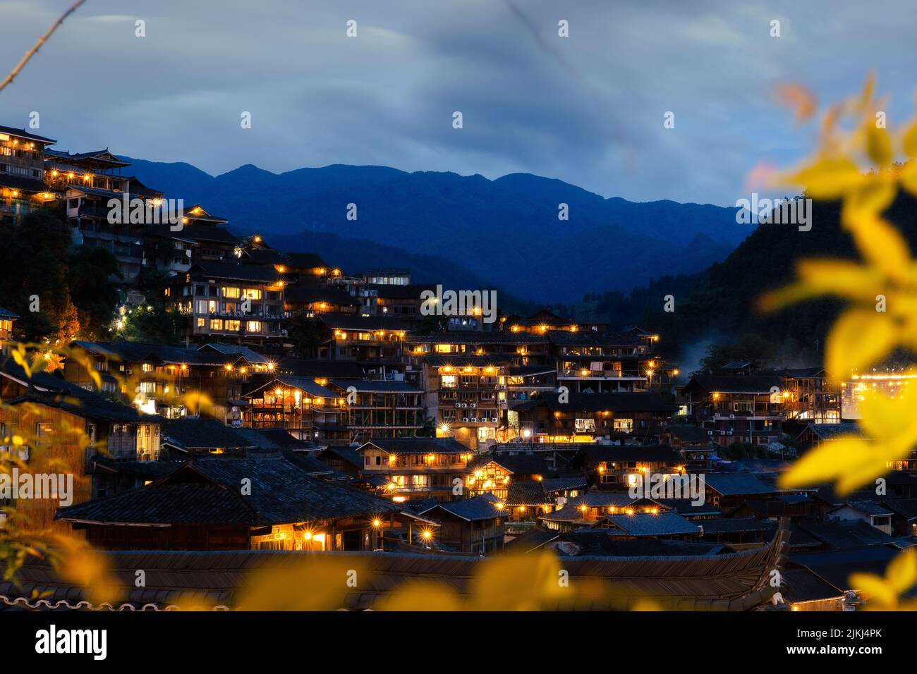 A beautiful shot of the old traditional houses in Langde Miao Ethnic ...