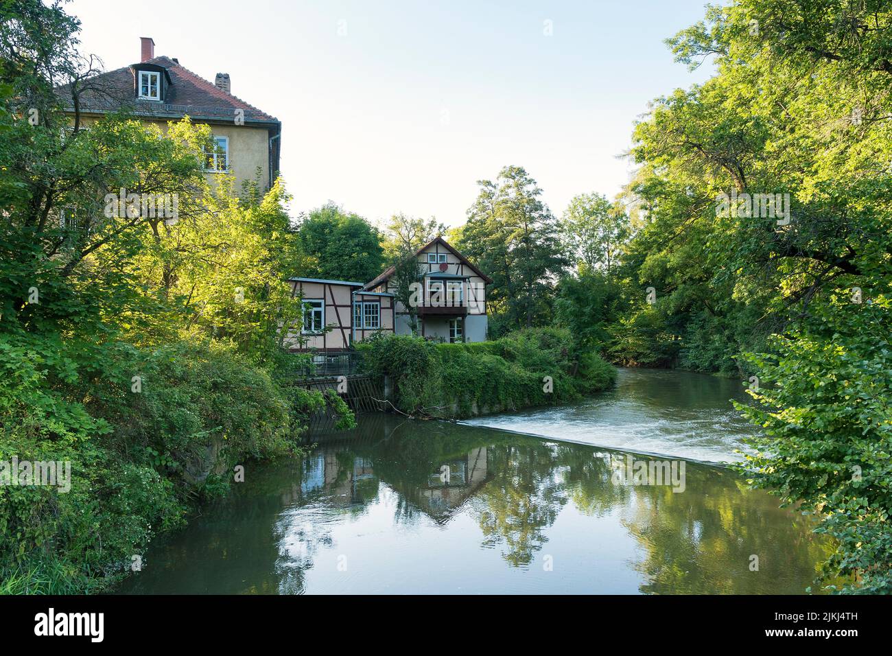 Weimar, Thuringia, park at the river Ilm, Ilm with weir at the swing ...