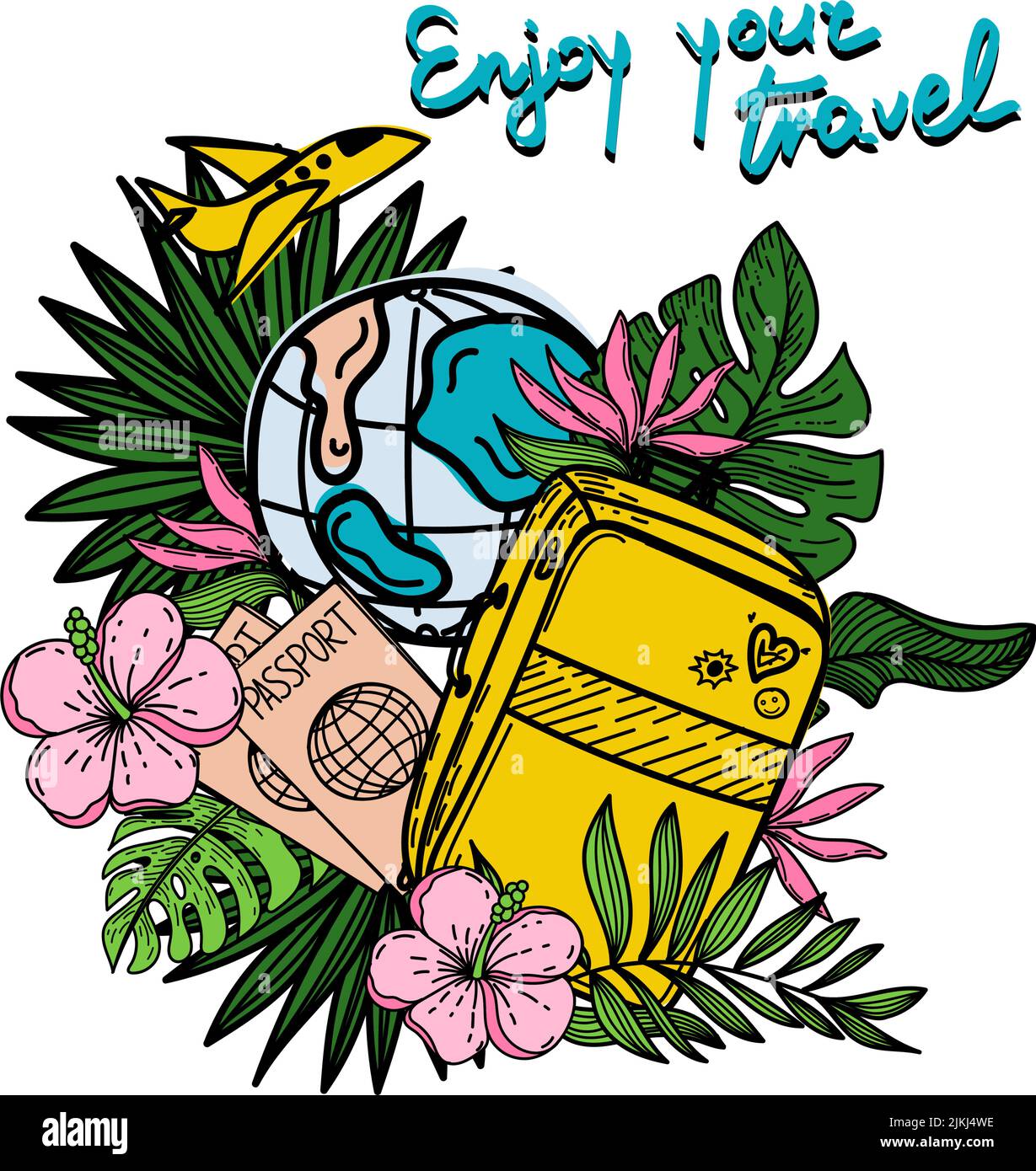 Enjoy your journey. Motivational header. Travel banner with cartoon ...