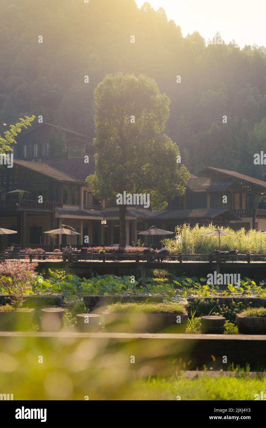 A beautiful shot of the old traditional houses in Langde Miao Ethnic ...