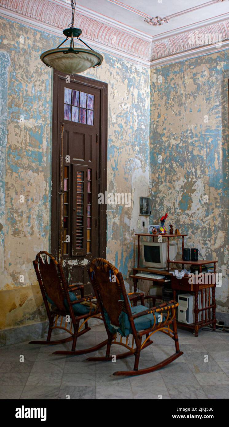 Neoclassical architecture in Havana, a living room, Cuba Stock Photo ...