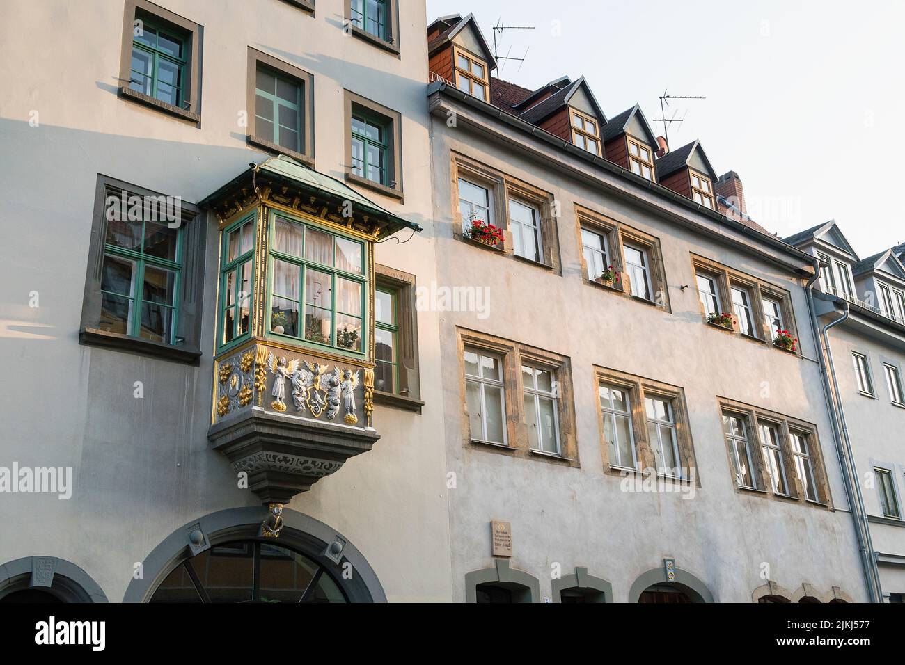 Weimar, Thuringia, old town, market street, renaissance bay window ...