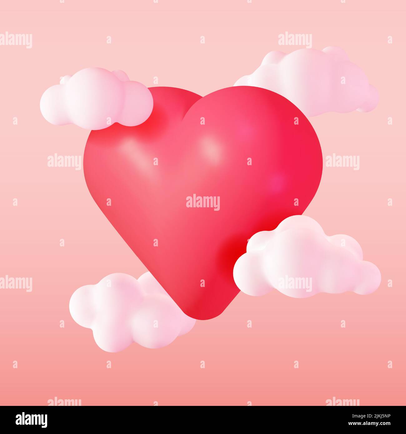 3D Fluffy Cartoon Clouds with Red Heart Stock Vector Image & Art - Alamy