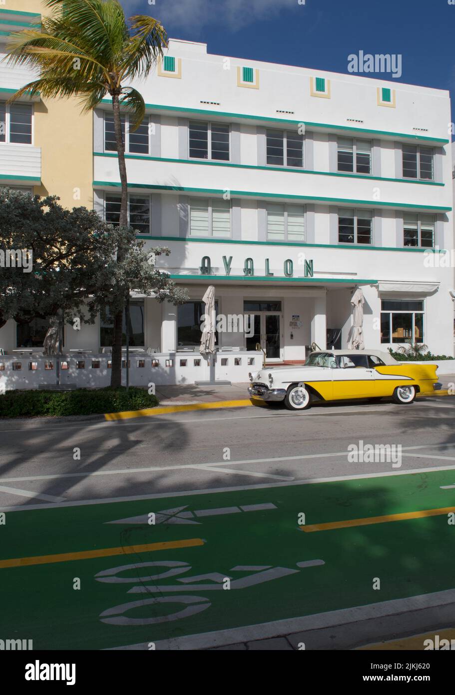 The old car in front of the hotel on Ocean Drive in Miami Beach Stock ...