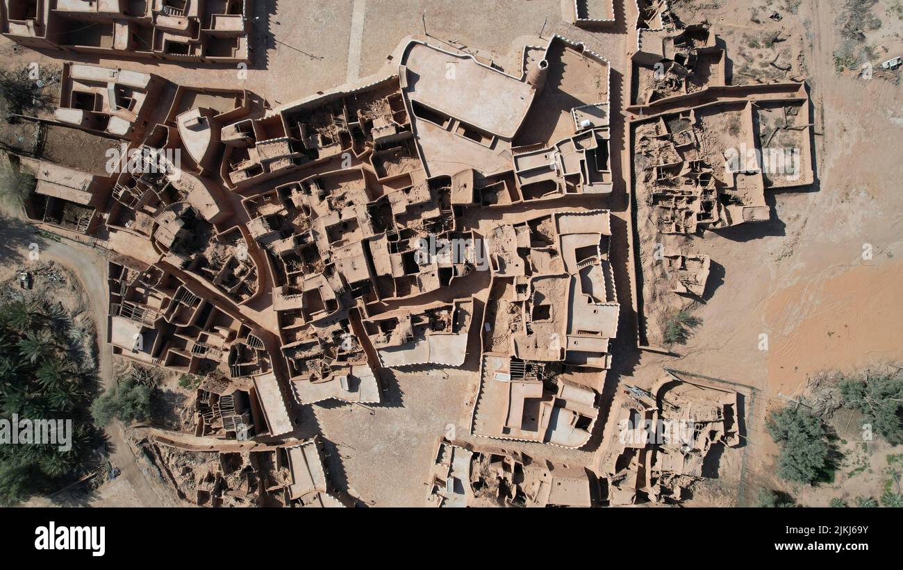 An aerial shot of sandy buildings in the dessert of Saudi Arabia Stock ...