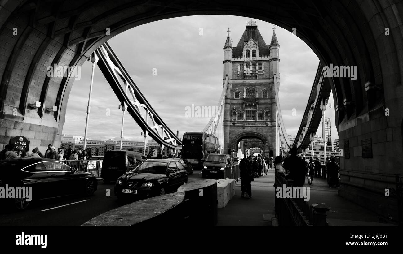 A grayscale of the London Bridge on a rainy day, England, UK Stock ...