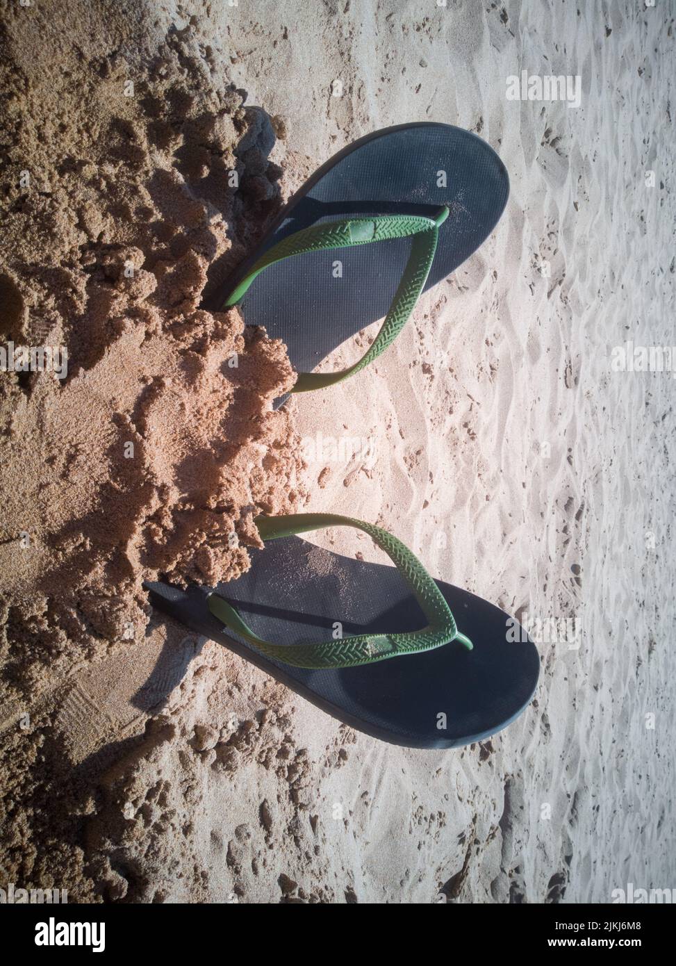 flip flops in the sand on the beach. Summer is coming, holidays, beach ...