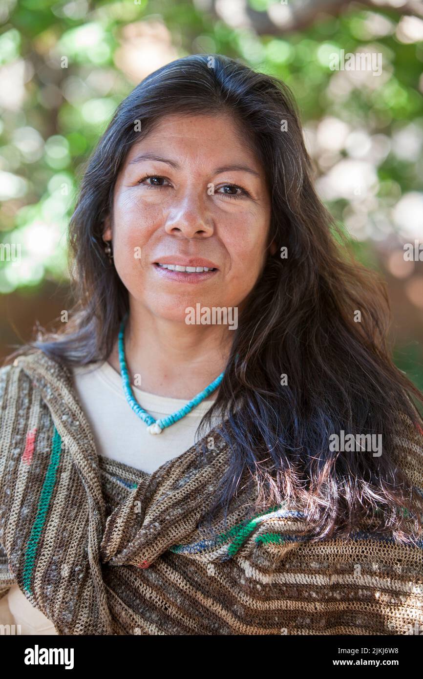 Isleta Pueblo Woman dressed in shawl and turquoise beads. Santa Fe New ...