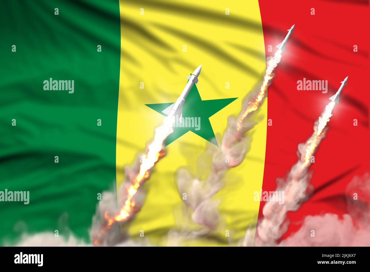Modern strategic rocket forces concept on flag fabric background ...