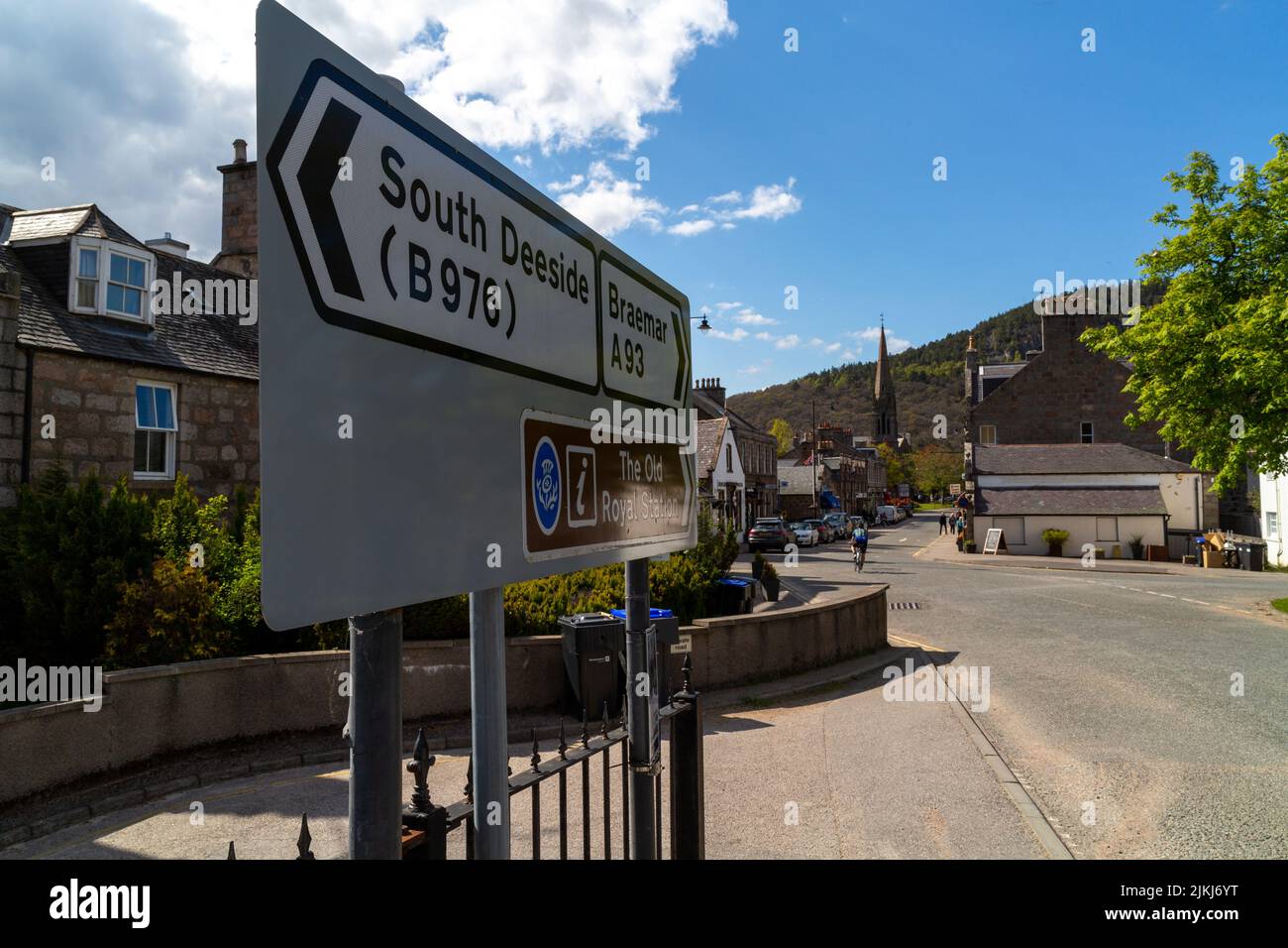 The street signs in Ballater in the Scottish Highland, UK Stock Photo ...
