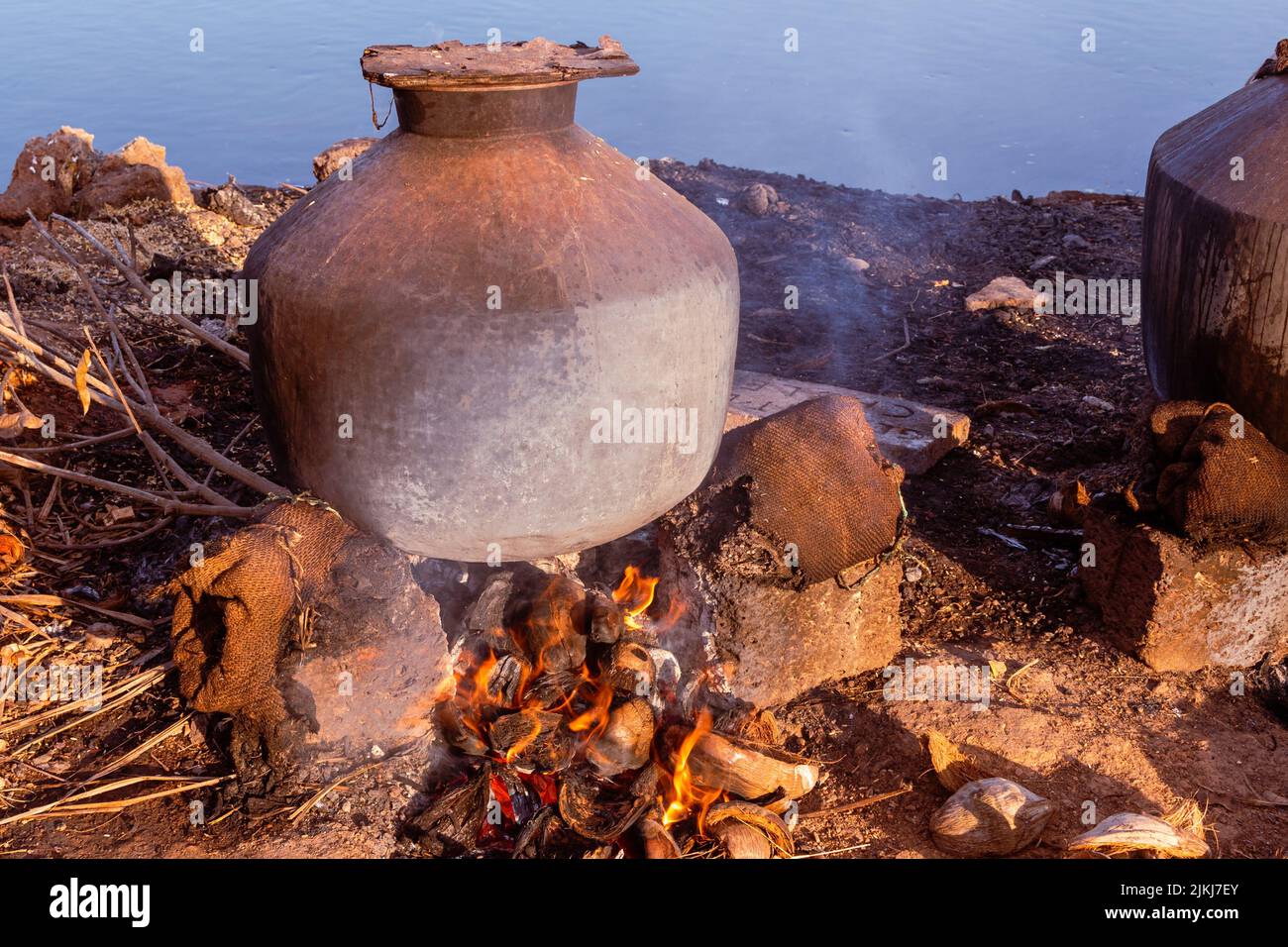 An old and traditional huge clay pot for cultivating paddy crop in ...