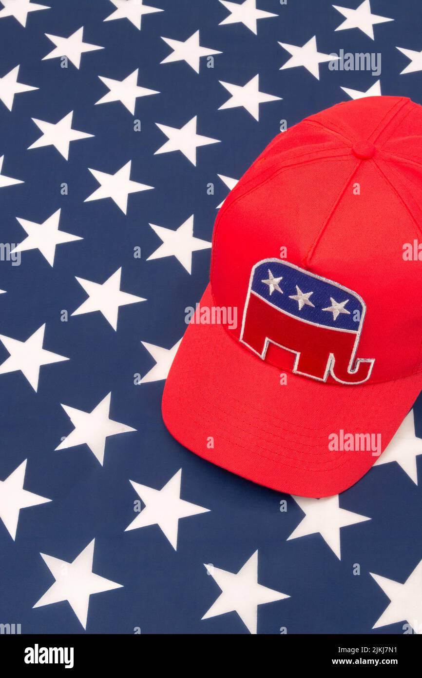 Red MAGA-type cap & Republican Elephant logo & US Stars and Stripes ...