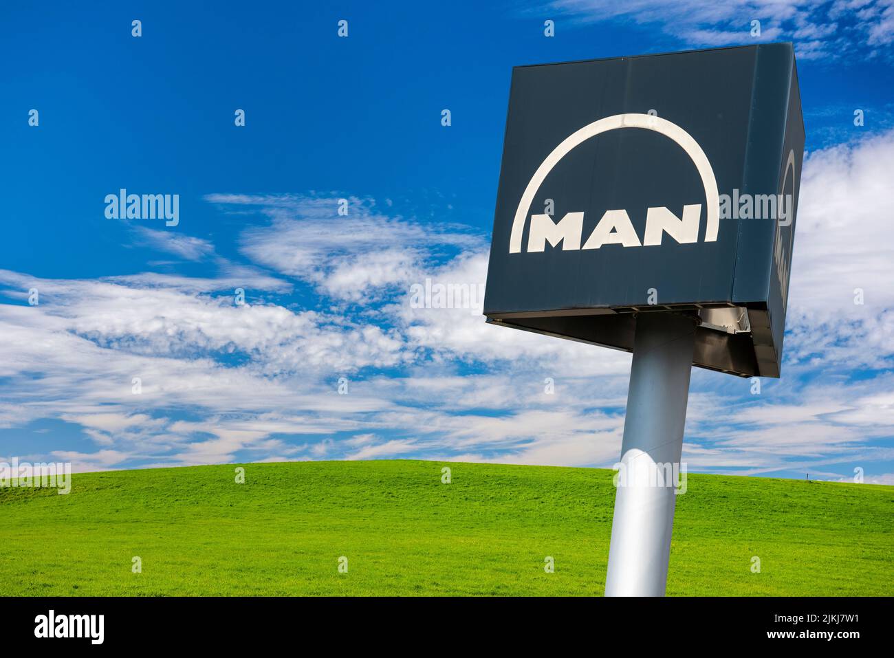 Advertising sign of the MAN company on its site in Gersthofen near ...