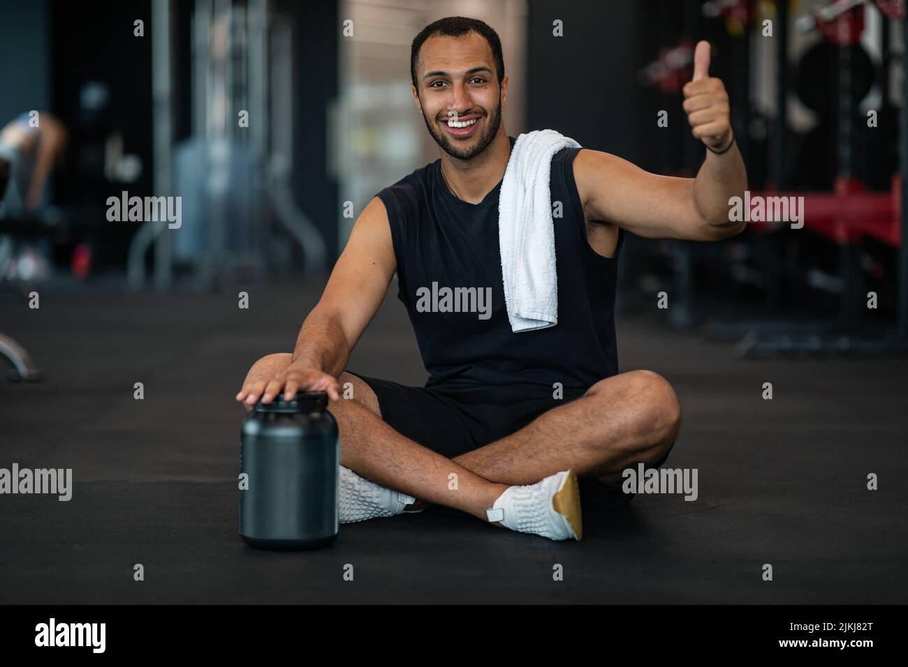 Fitness Nutrition. Smiling African American Male Athlete Recommending ...