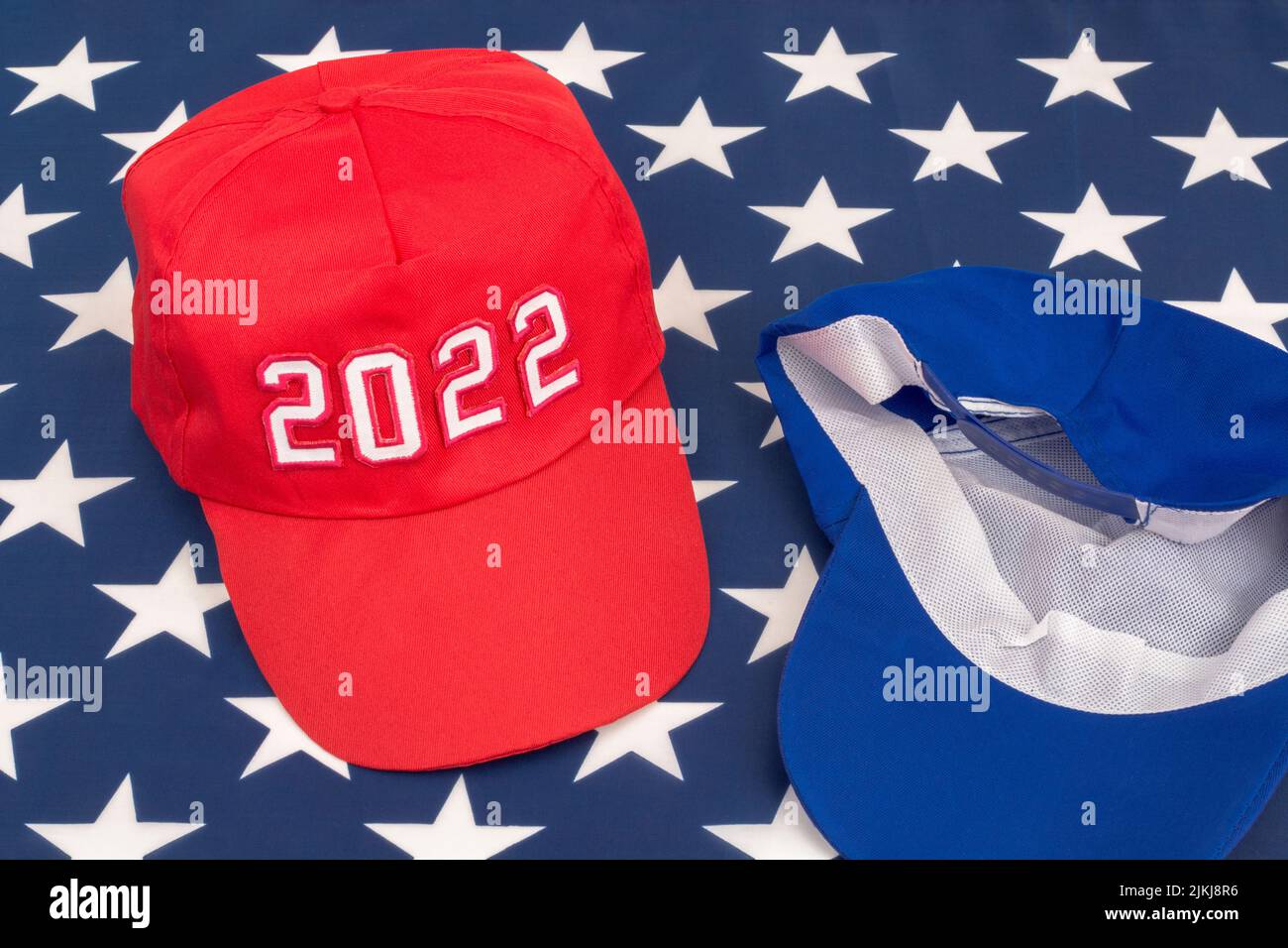 Generic blue cap representing Dems & US Stars and Stripes flag. For ...