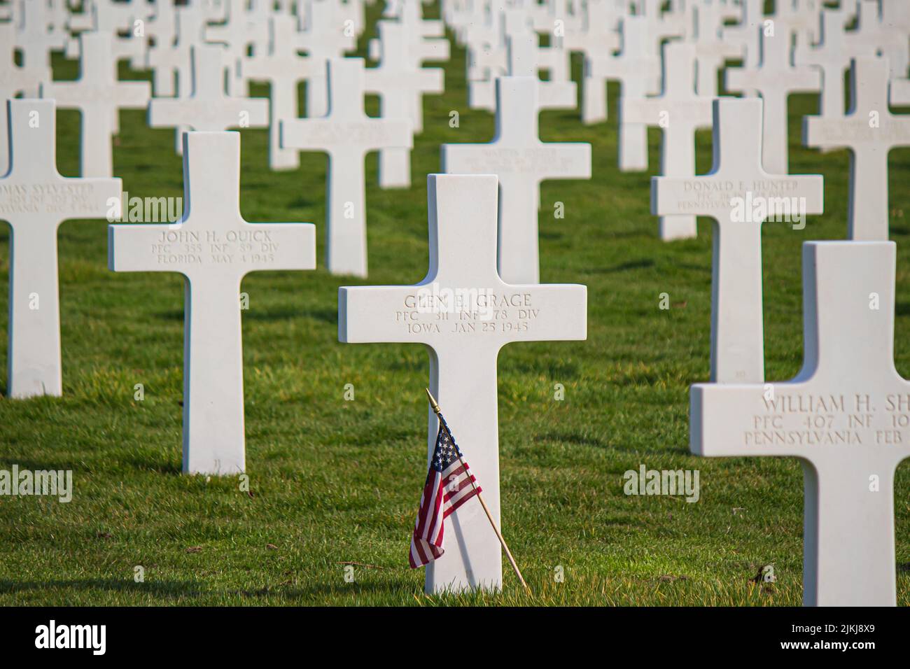 The crosses on military graves of fallen soldiers at the American ...