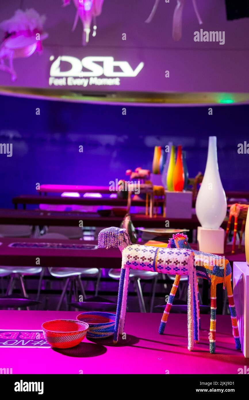 A purple interior design for an indoor media party event Stock Photo ...