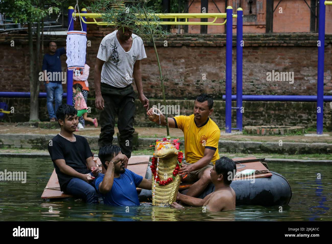 On Aug.2,2022 in Bhaktapur, Nepal. Locals of Bhaktapur worship the idol ...