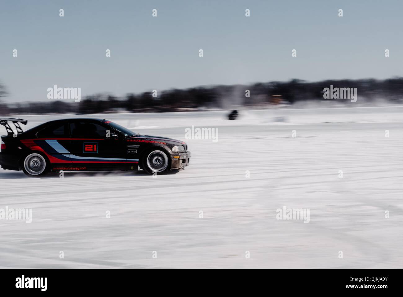 A black sports BMW drifting on ice and snow in Juneau, Alaska Stock ...