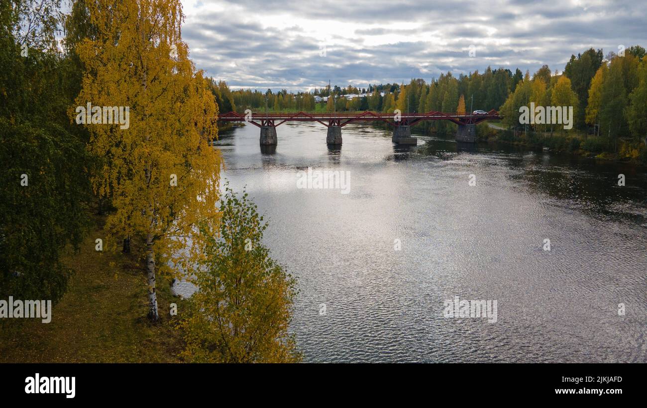 The Lejonstromsbron wooden bridge in Skelleftea, Sweden, crossing the ...