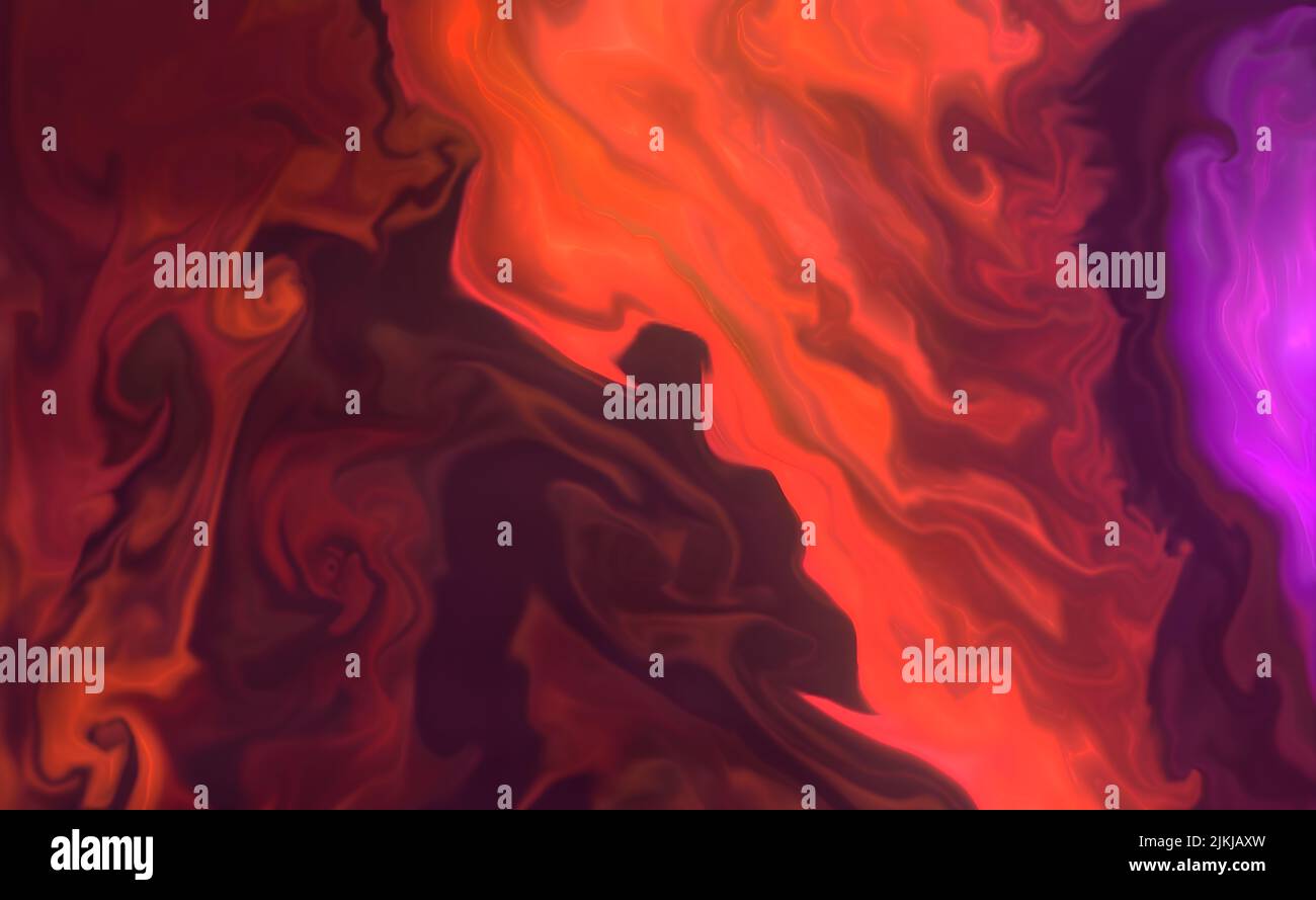 A red and orange acrylic painting with fluid wavy shapes Stock Photo ...