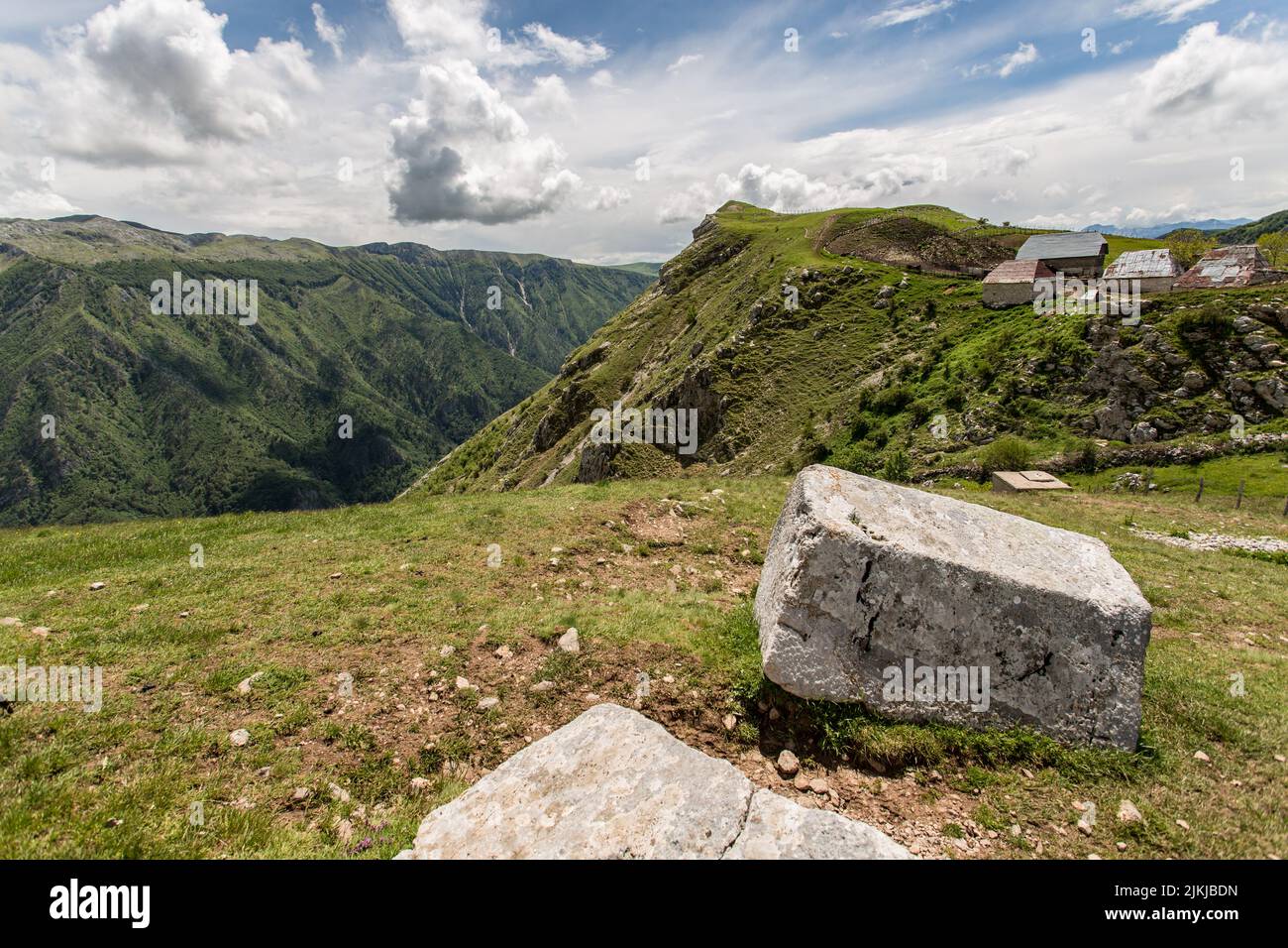 Landscape of the monumental medieval tombstones in the village Lukomir ...