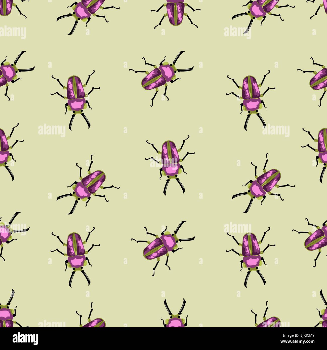 Bright colored seamless pattern with cute red beetle. Flat Art Vector ...