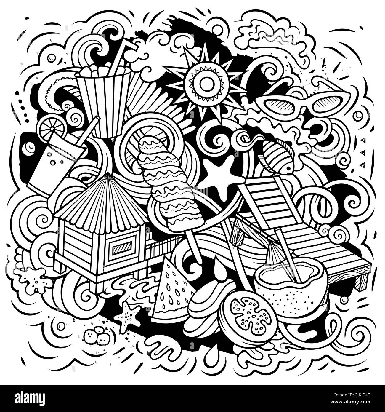 Summer cartoon illustration Black and White Stock Photos & Images - Alamy