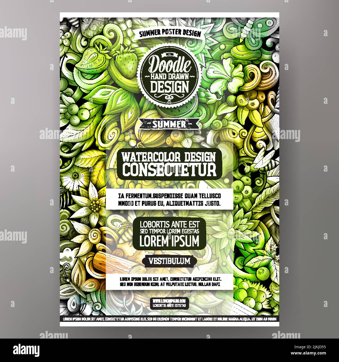 Cartoon doodles Summer nature poster template Stock Vector Image & Art ...