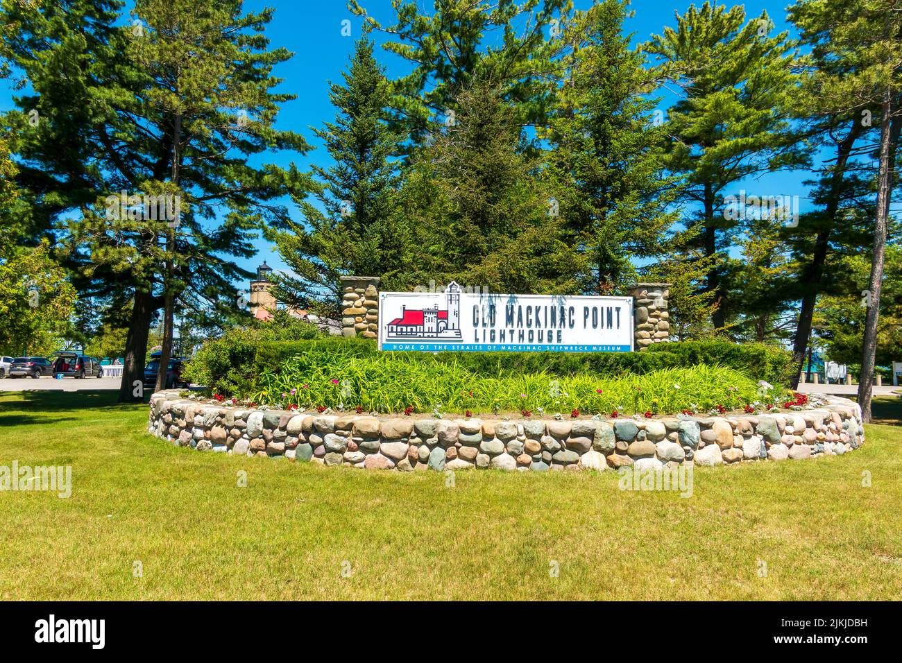 Mackinaw City, MI - June 17: Sign for the Old Mackinac Point Lighthouse ...