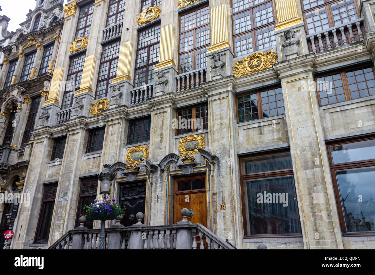 A low angle of Guild historical buildings in Grand Place, downtown ...