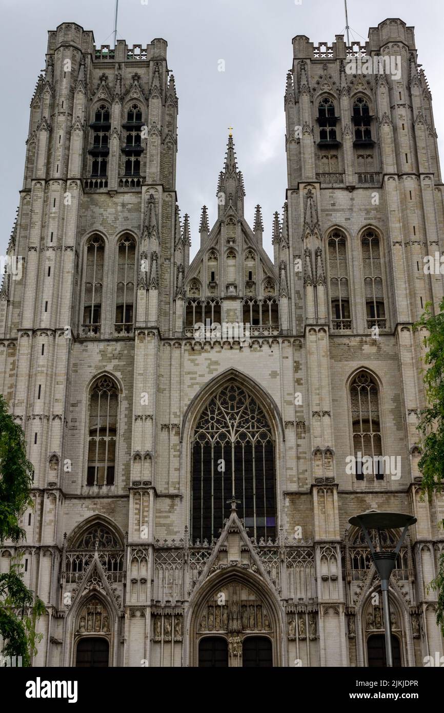 A vertical of St. Michael and St. Gudula Cathedral exterior in Brussels ...