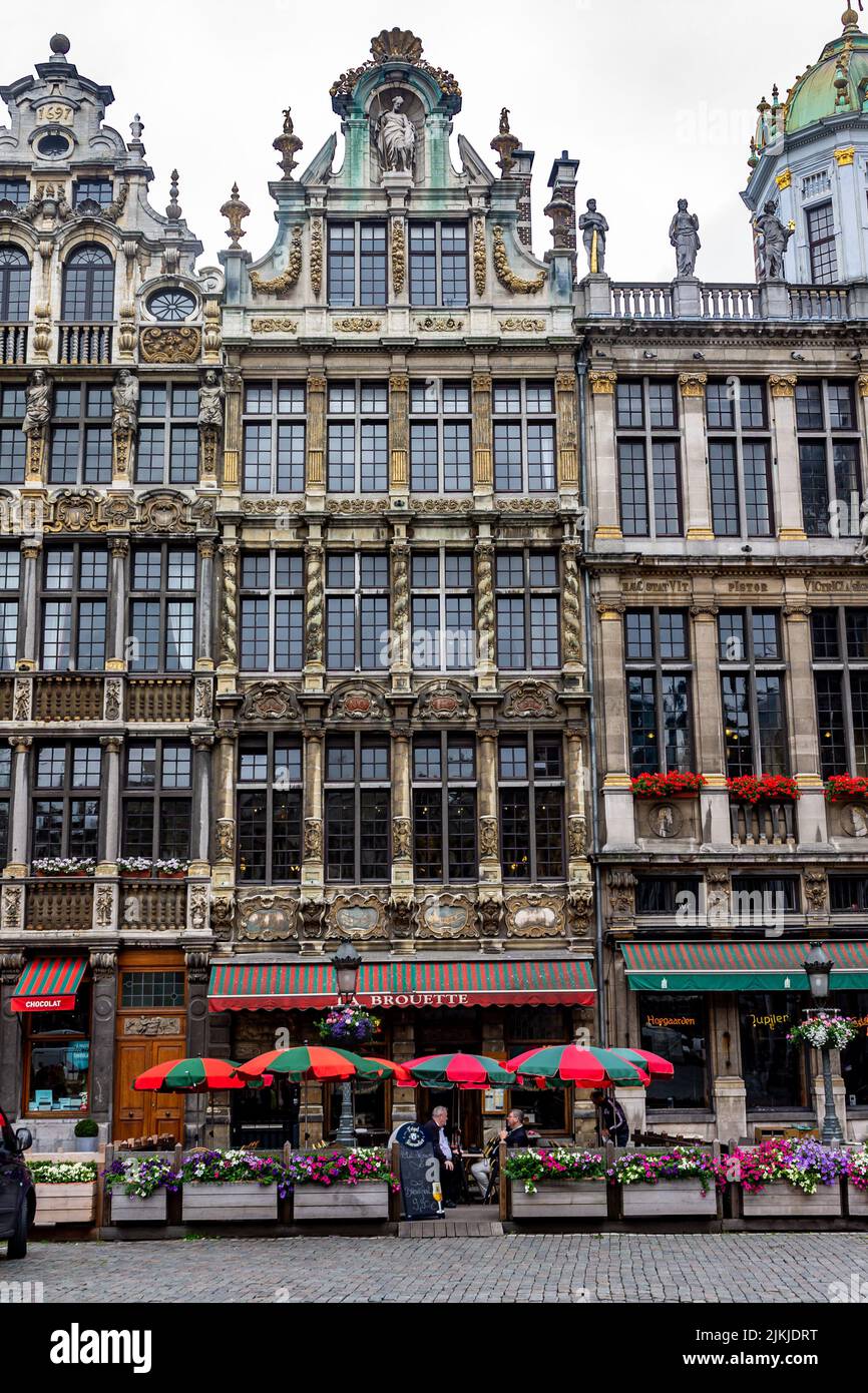 A vertical of Guild historical buildings in Grand Place, downtown ...