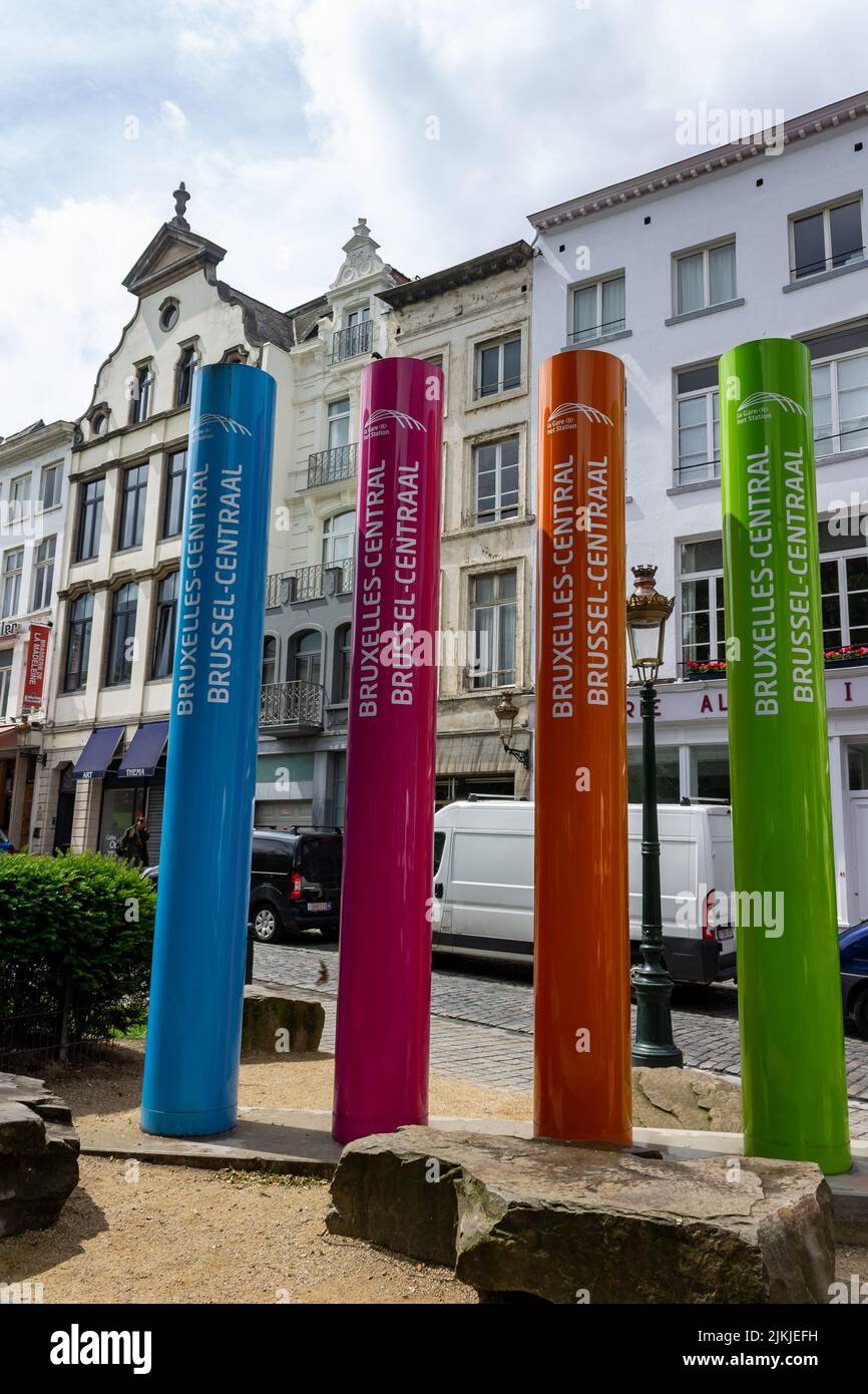 A vertical of colorful posts beautiful antique buildings in downtown of ...