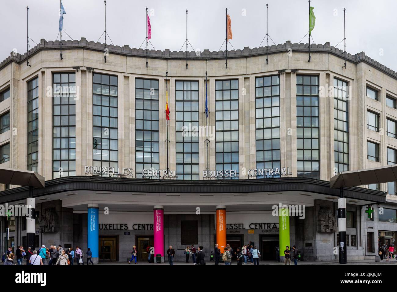 A scenic view of Brussel's central train station in downtown in Belgium ...