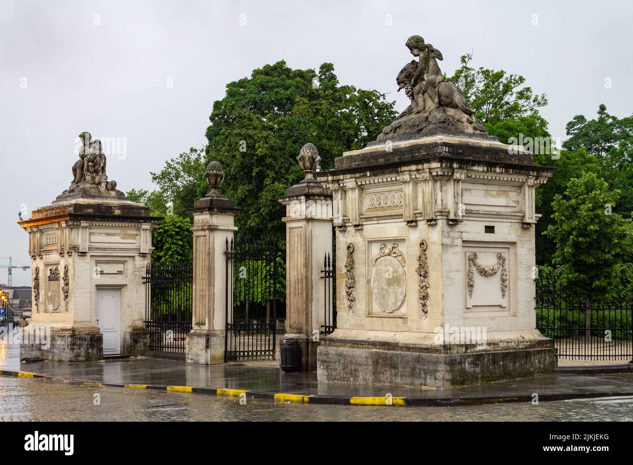 A scenic shot of a statue in the Palace Royale in the downtown Brussels ...