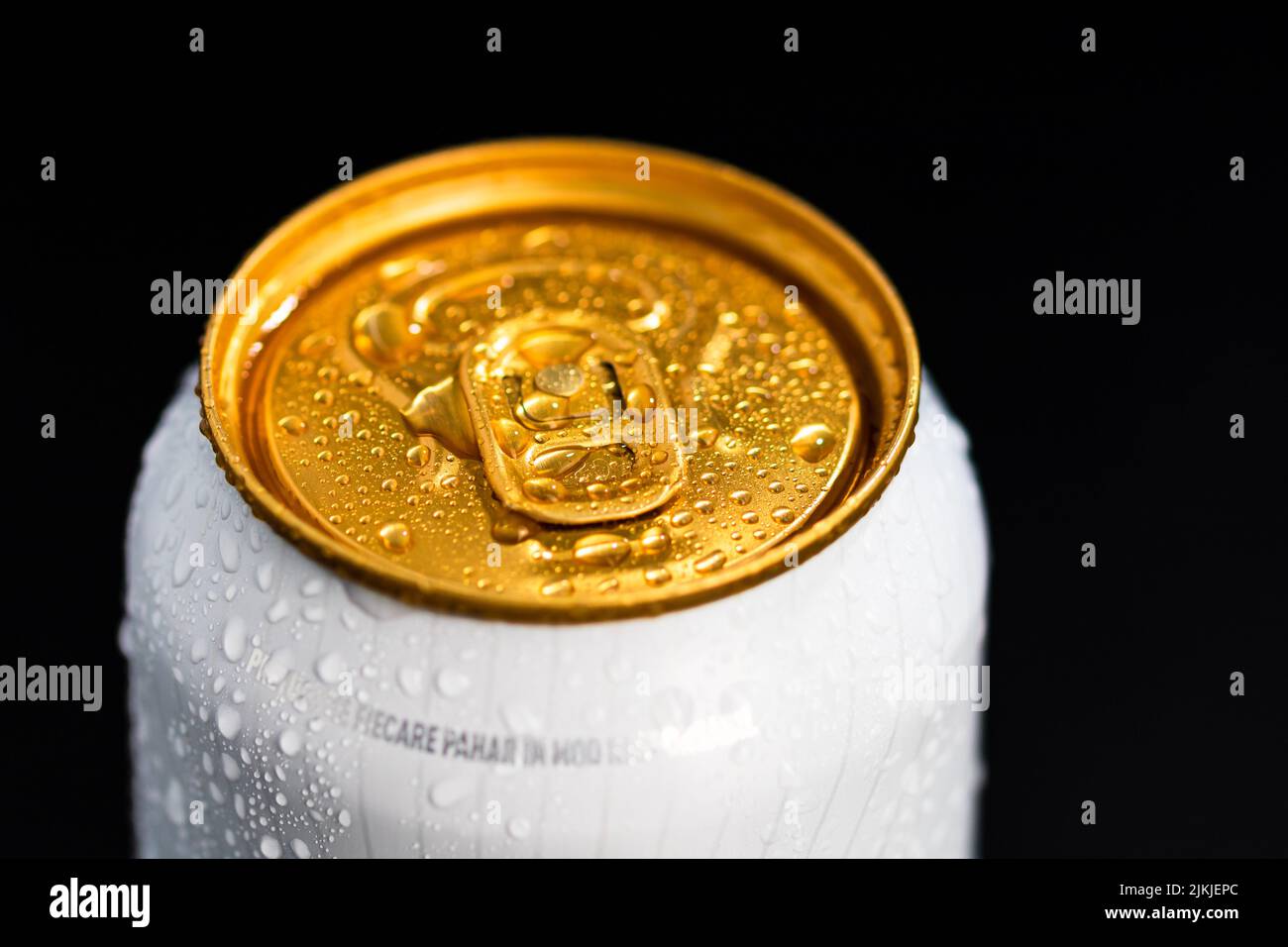 Top of beer can with condensation water droplets isolated Stock Photo ...
