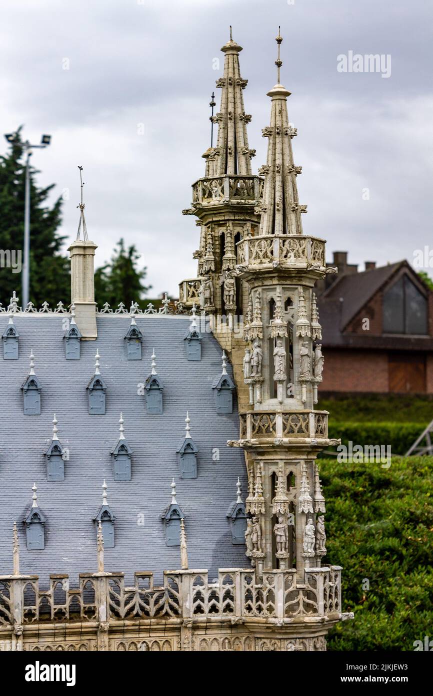 The towers of Leuven's Town Hall in Mini-Europe miniature historical ...