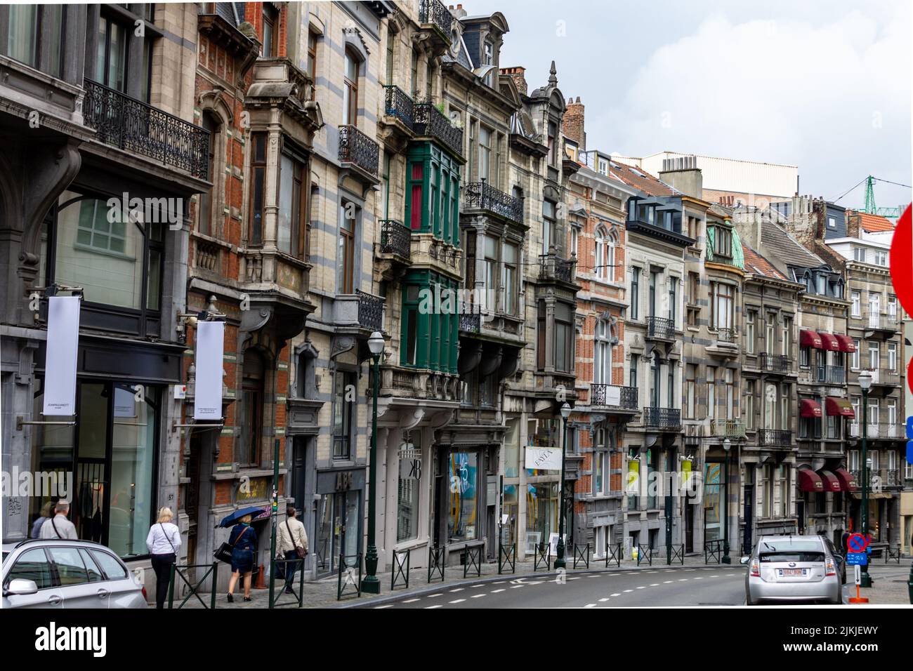 A scenic shot of typical European buildings in downtown Brussels ...