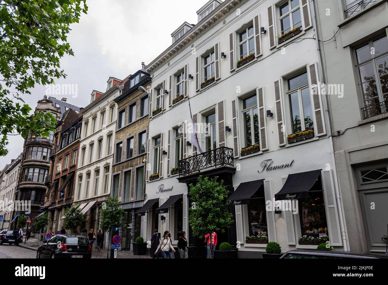 A scenic shot of typical European buildings in downtown Brussels ...