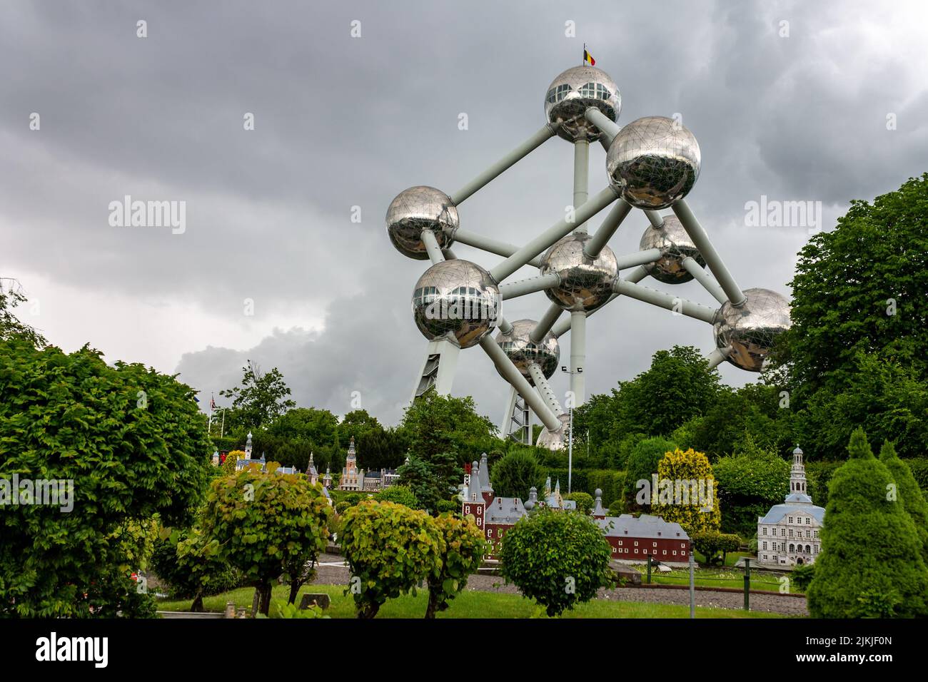 An Atomium modern structure in the shape of an atom and Mini-Europe ...