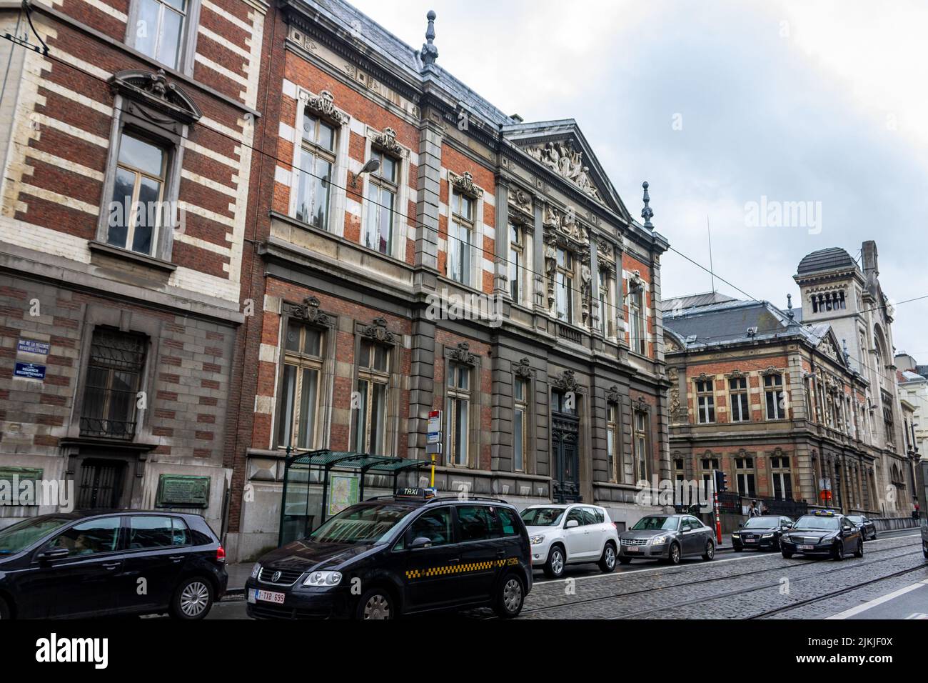 A scenic shot of typical European buildings in downtown Brussels ...