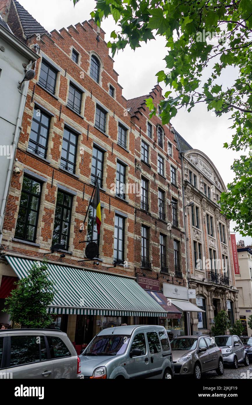 A scenic shot of typical European buildings in downtown Brussels ...